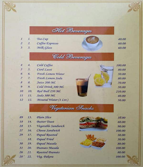 Menu of Padao, Amer, Jaipur