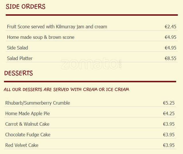 Menu at Poppies Country Cooking desserts, Dublin