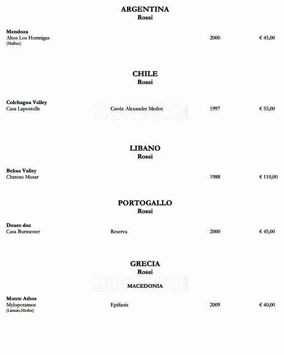 Menu at Open Colonna Bistrò restaurant, Rome