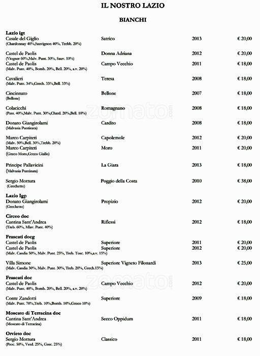 Menu at Open Colonna Bistrò restaurant, Rome