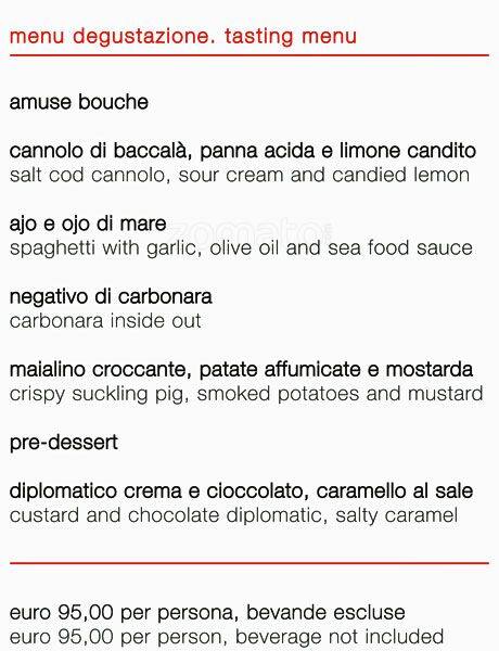 Menu at Open Colonna Bistrò restaurant, Rome