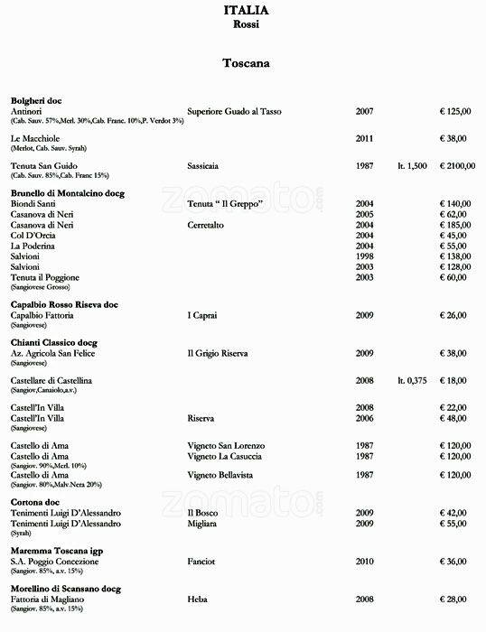 Menu at Open Colonna Bistrò restaurant, Rome