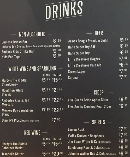 Menu at Sizzler fast food, Innaloo, 57 Liege St