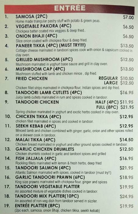 Menu at Subha Sandhya restaurant, Lyndhurst