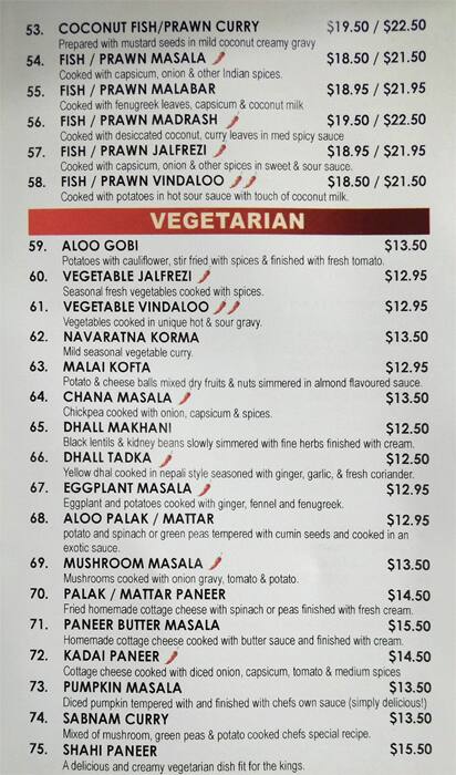 Menu at Subha Sandhya restaurant, Lyndhurst