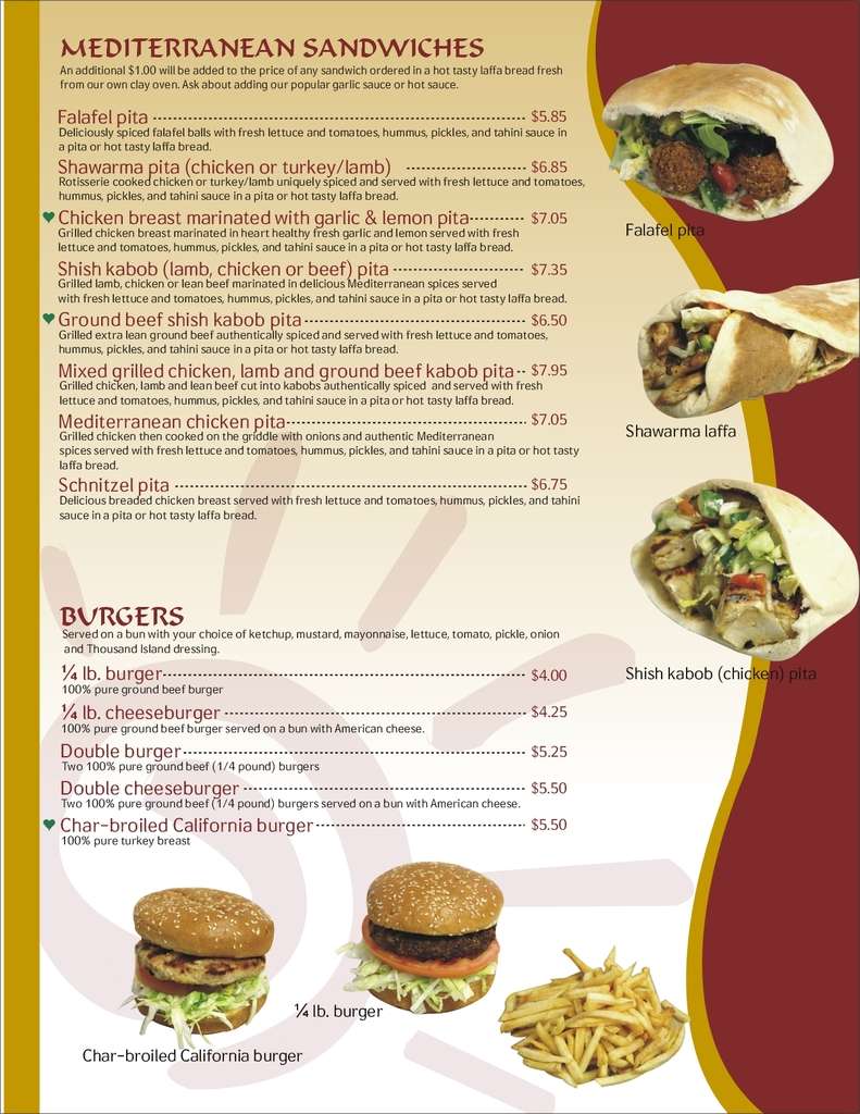 Menu at California Mediterranean Grill restaurant, Los Angeles