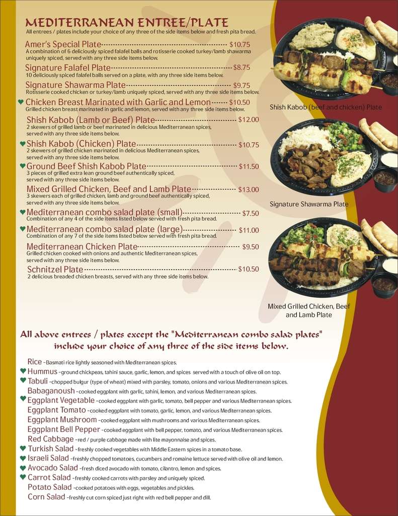 Menu at California Mediterranean Grill restaurant, Los Angeles