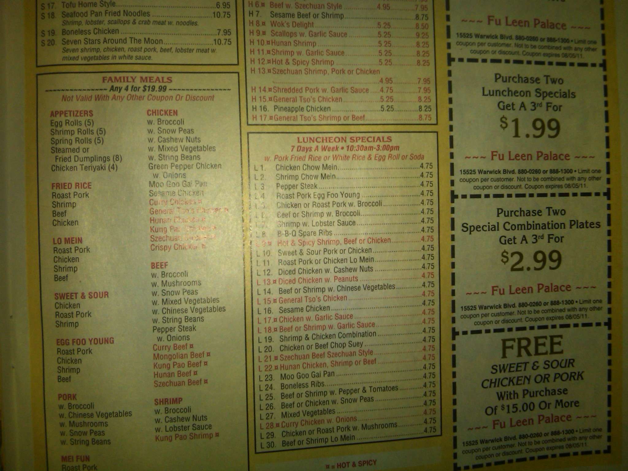 Menu at Fu Leen Palace restaurant, Newport News