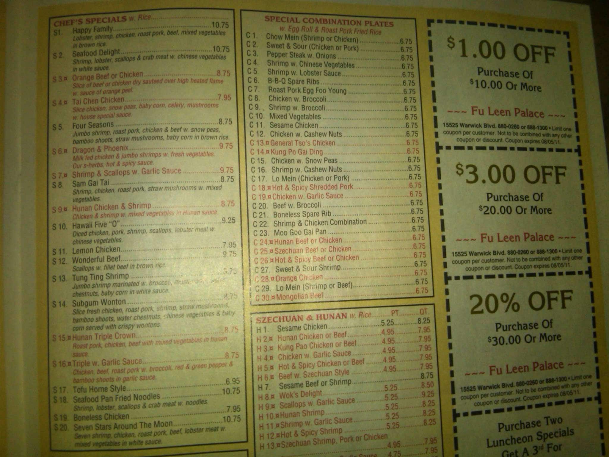Menu at Fu Leen Palace restaurant, Newport News