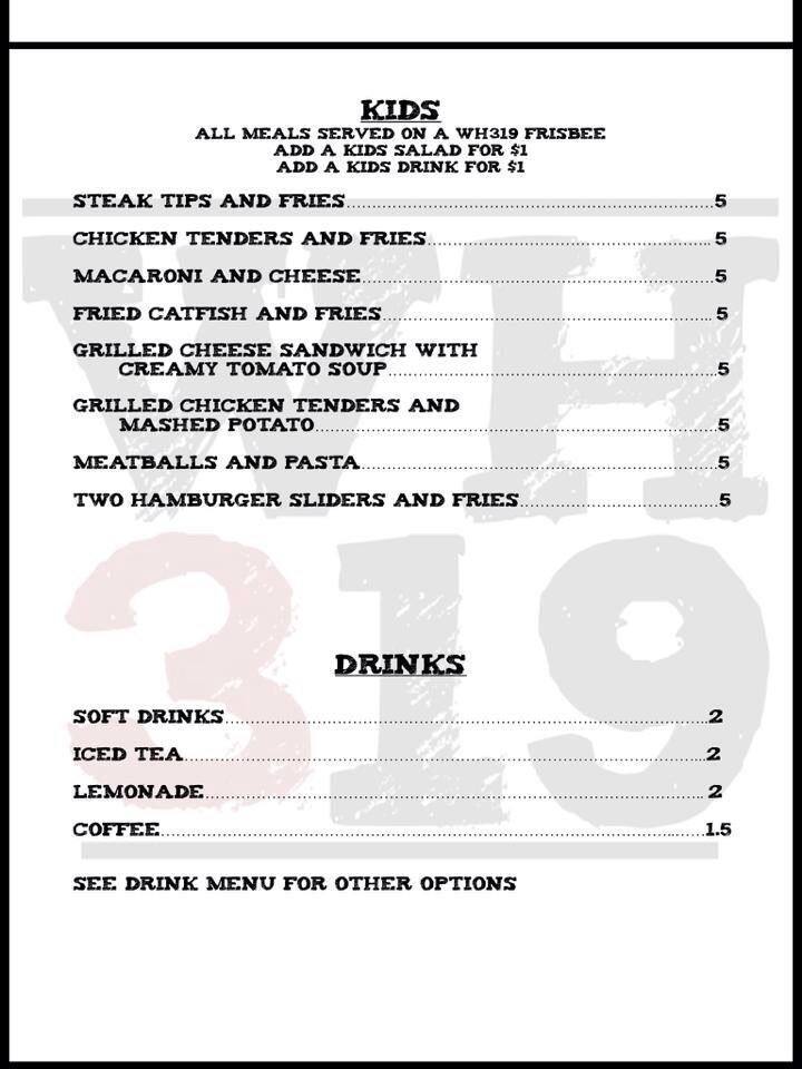 Menu at Warehouse 319 restaurant, Jasper