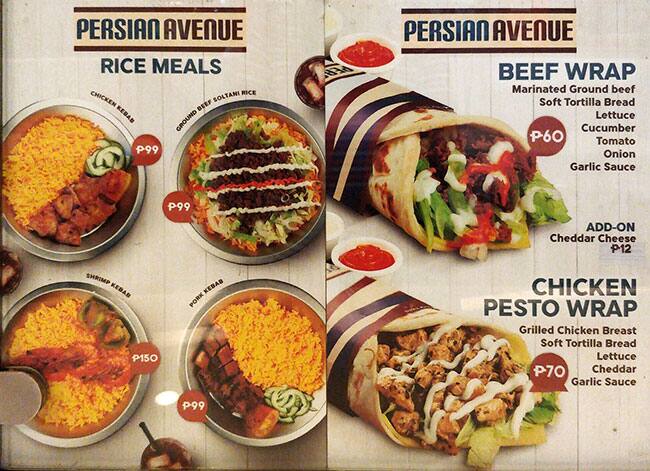 Menu at Persian Avenue restaurant, Quezon City, J27Q+W35
