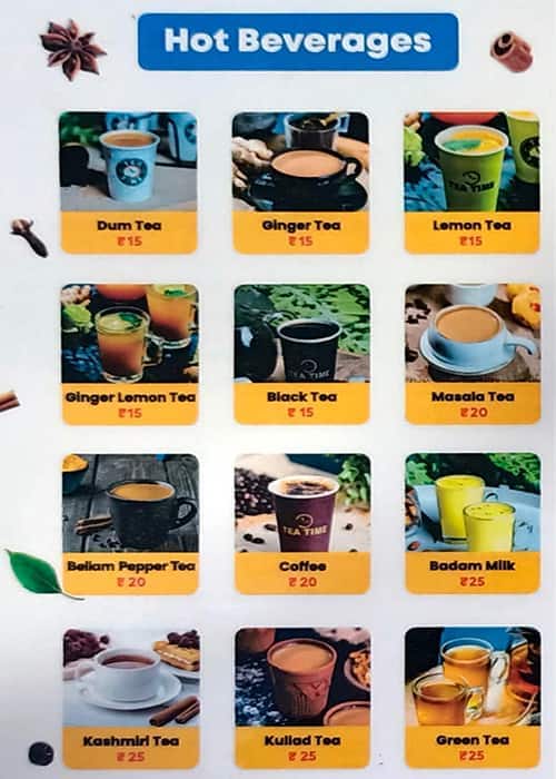 Menu of Tea Time, Kondapur, Hyderabad