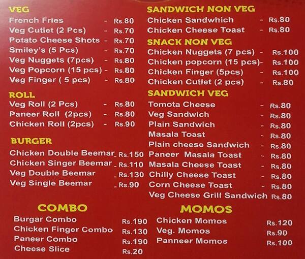 Menu of Chennai Burger Mans, Gopalapuram, Chennai