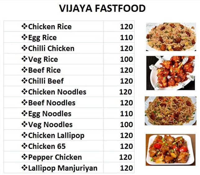 Menu of Vijaya Fast Food & Biryani, Maduravoyal, Chennai