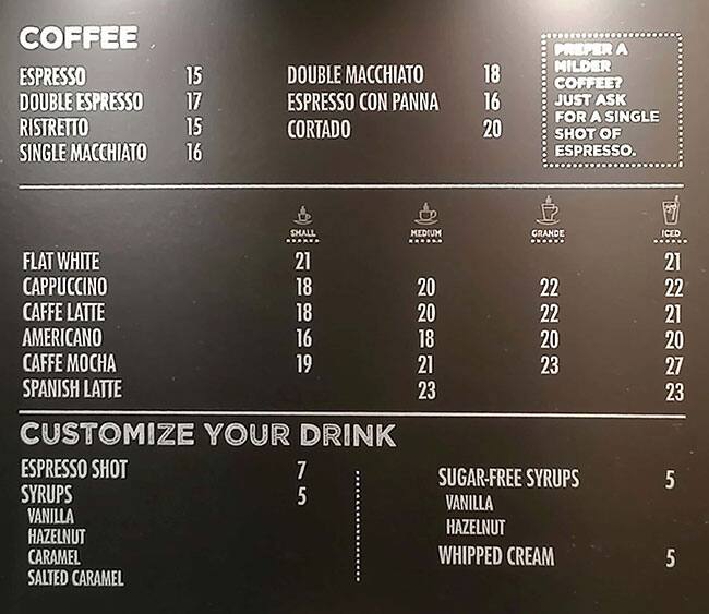 Menu of Caffè Nero, DIFC, Dubai