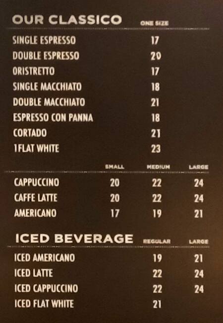 Menu of Caffe Nero DIFC Dubai