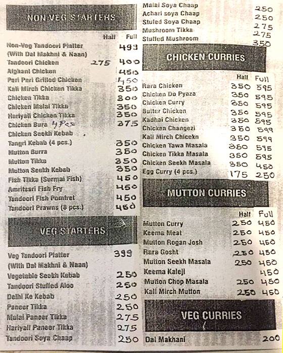 Menu of Indi Grill, Lajpat Nagar 2, New Delhi
