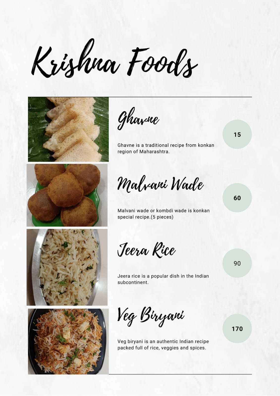 Menu of Krishna Foods, Badlapur, Thane