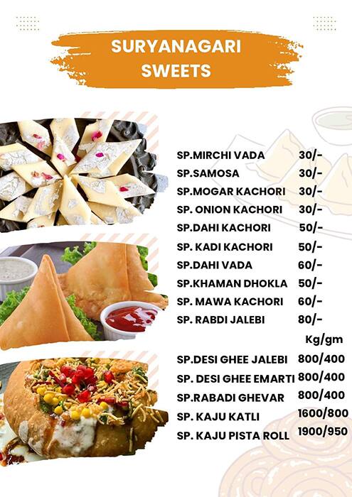 Menu of Suryanagari Sweets, Ravet, Pune