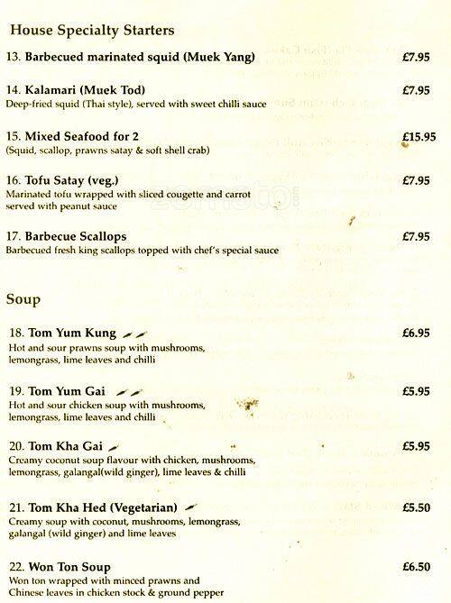 Menu at Strand Cafe, London
