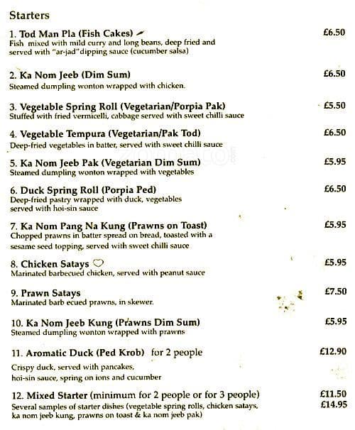 Menu at Strand Cafe, London