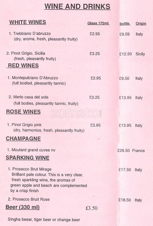 Menu at Strand Cafe, London