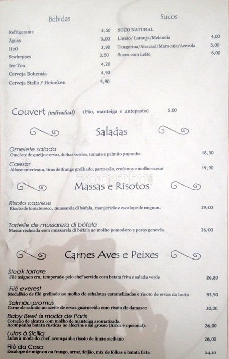 Menu at Oz Café Bistrô, São Paulo