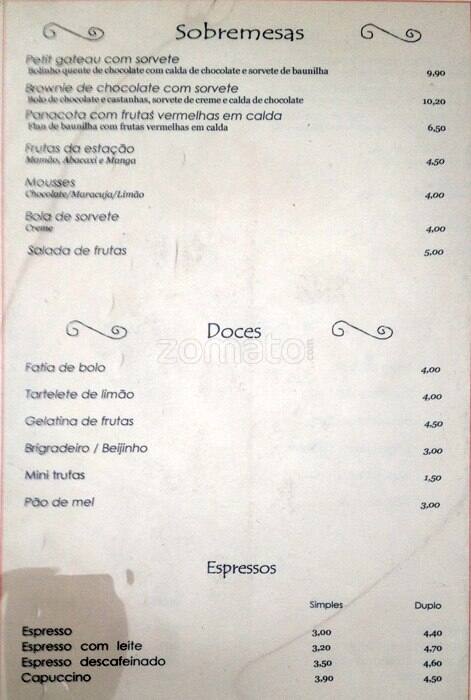 Menu at Oz Café Bistrô, São Paulo
