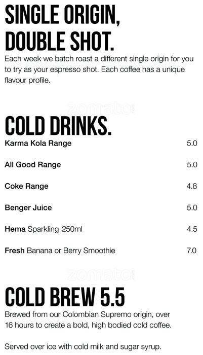 Menu at Mojo cafe, Wellington, 8 Clyde Quay Wharf Herd Street