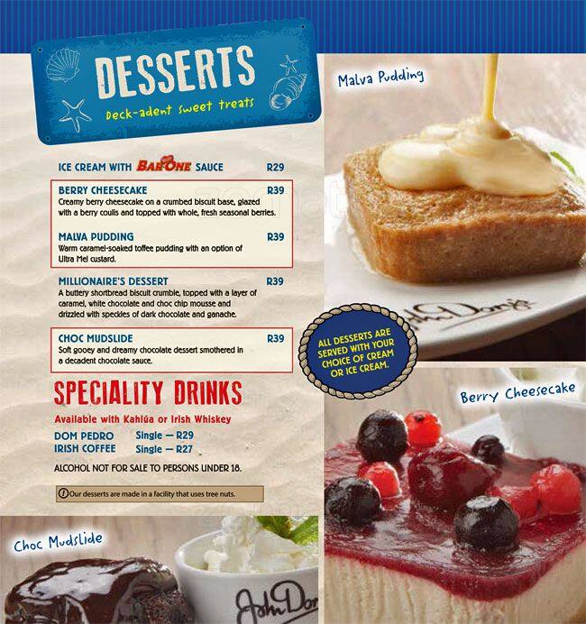 Menu at John Dory's, Durban, 2nd Floor