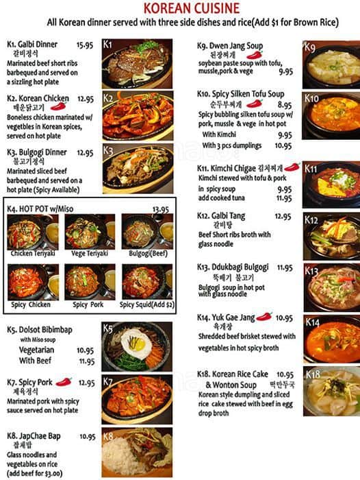 Menu at OJA restaurant, Toronto