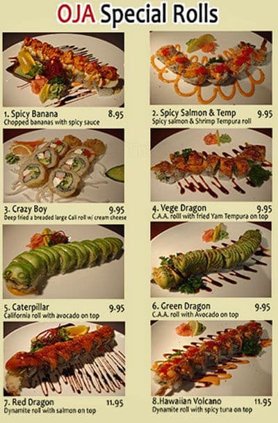 Menu at OJA restaurant, Toronto