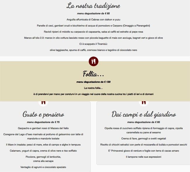 Menu at Al Pont de Ferr restaurant, Milan
