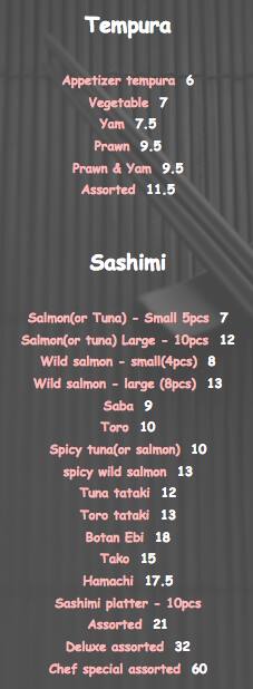 Menu at Sushi Mania Northvancouver restaurant, North Vancouver