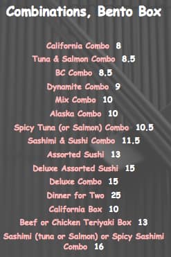 Menu at Sushi Mania Northvancouver restaurant, North Vancouver