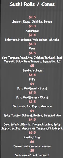 Menu at Sushi Mania Northvancouver restaurant, North Vancouver