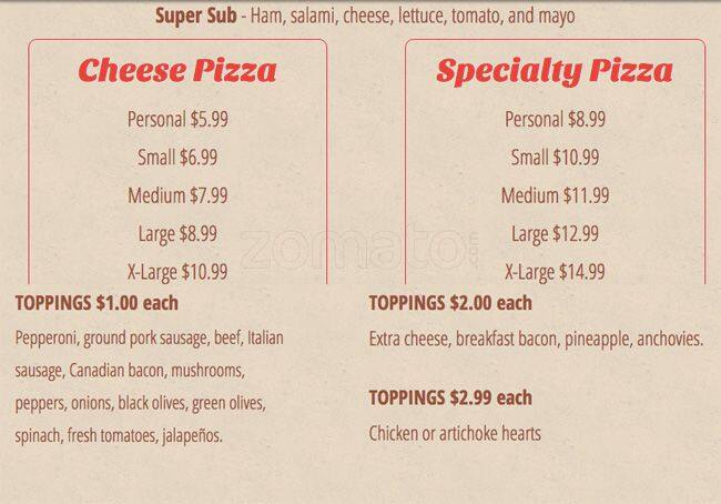 Menu at Villa Dianna Italian Restaurant, Burleson