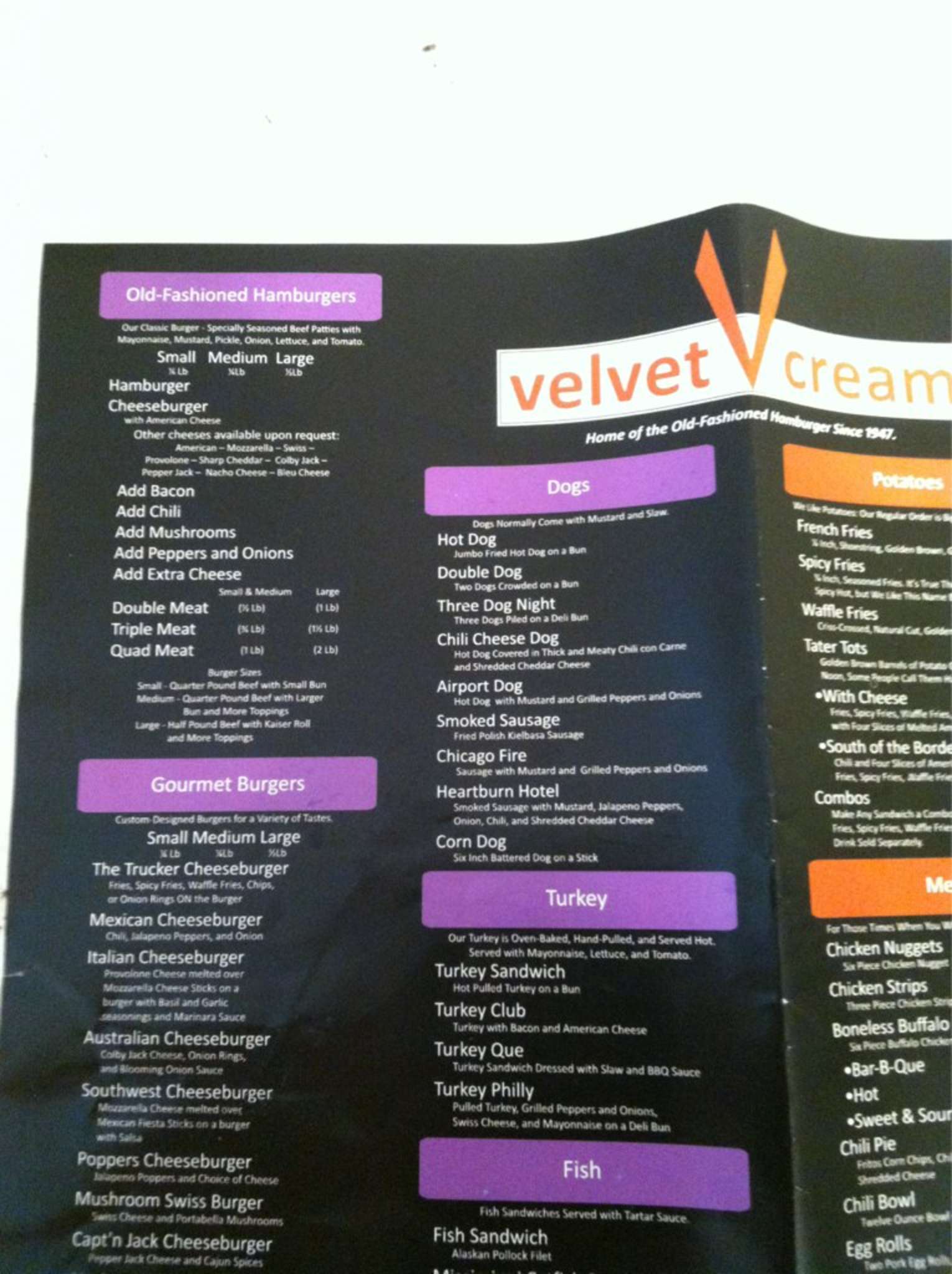 Menu at Velvet Cream - The Dip fast food, Hernando