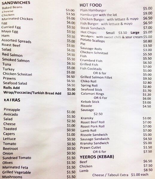 Menu at Cafe 26, Arndell Park