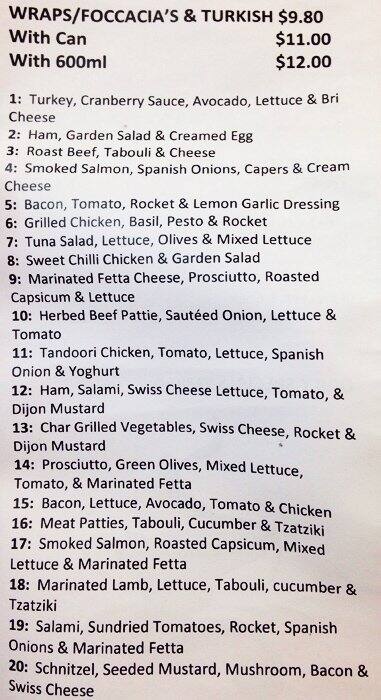 Menu at Cafe 26, Arndell Park