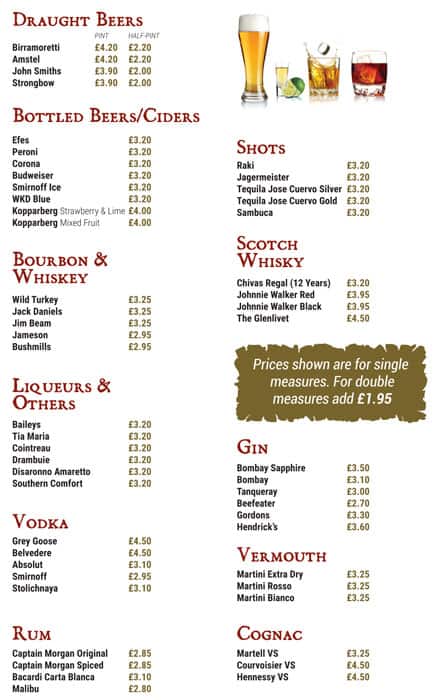 Menu at Shiraz Palace restaurant, Liverpool