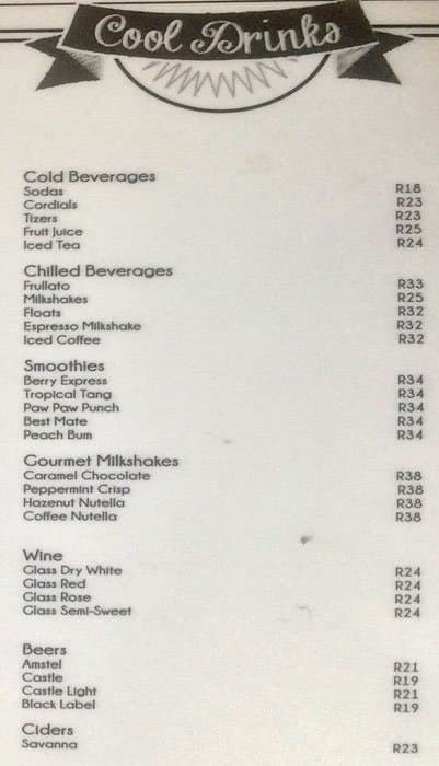 Menu at Café Coffee Pot restaurant, Centurion