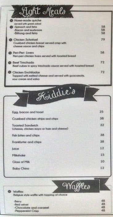 Menu at The Coffee Pot restaurant, Centurion