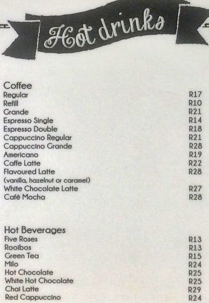 Menu at The Coffee Pot restaurant, Centurion