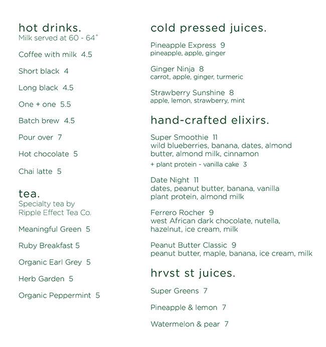 Menu at Morning After. cafe, Brisbane City