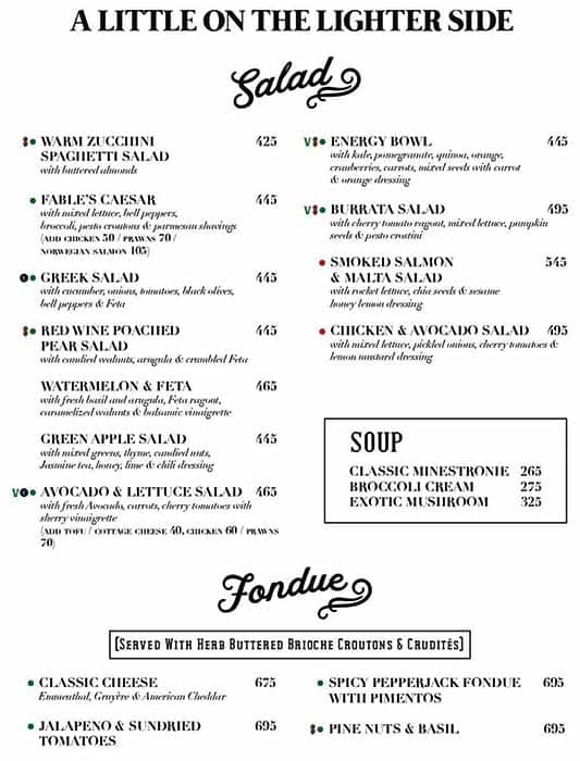 Menu at Fable cafe, Mumbai, Aashiyana Apartment