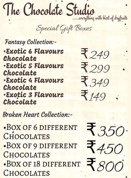 Menu of The Chocolate Studio, Transport Nagar, Lucknow