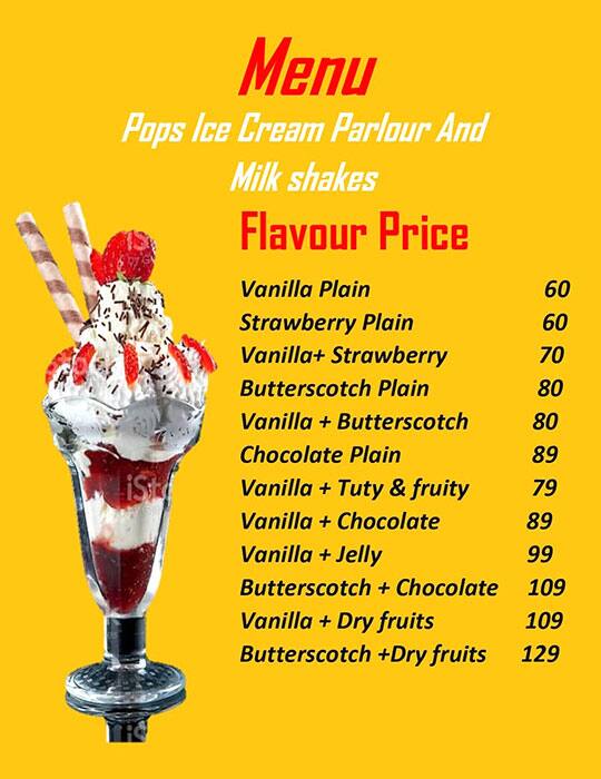 Menu of Pops Ice Cream Parlour And Milkshakes, Miyapur, Hyderabad