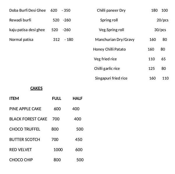 Menu of New Bikaner Sweets Restaurants & Bakery, Sector 57, Noida