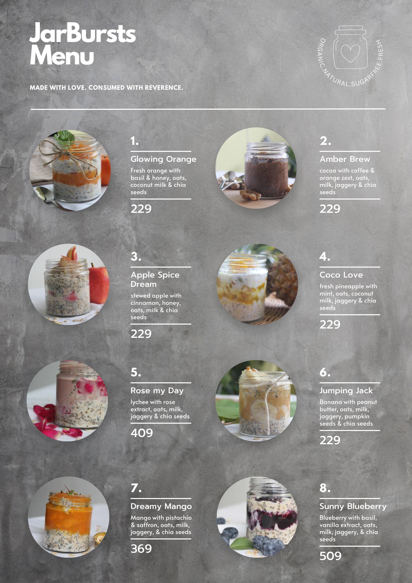 Menu of Jar Bursts, Majestic, Bangalore